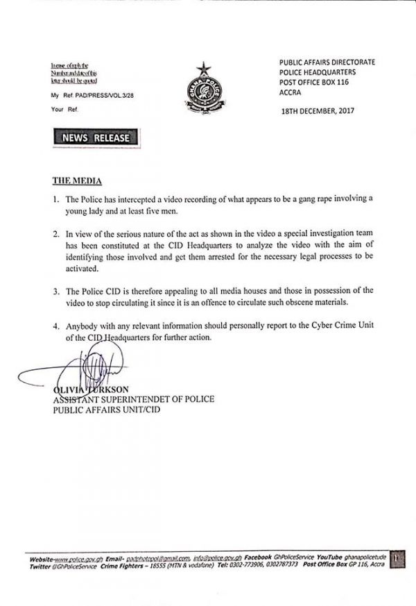 Gang Rape – Ghana Police Service